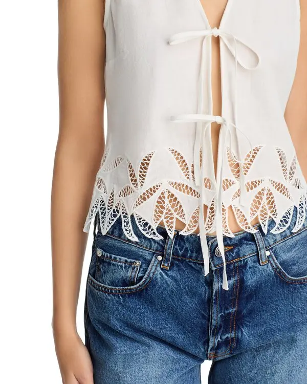 Rails Oregon Embroidered Woven Top - White Palm Embroidery - 20